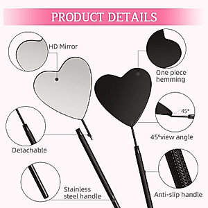 Buqikma Large Lash Mirror for Eyelash Extension Detachable Heart Shape Eyelash Mirror 45°Angle Design Hand Mirror Stainless Steel Eyelash Makeup Mirror lash Extension Supplies(Black)