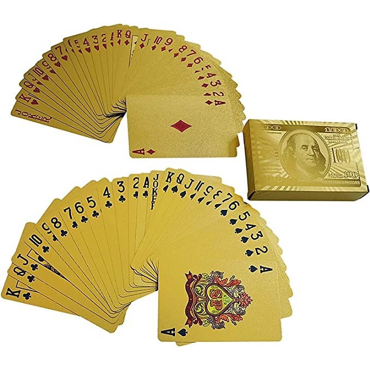MSTICORA Gold Foil Poker Set - US Dollar Playing Cards - Plastic Playing Cards - Casino Cards(Gold 1 Deck)