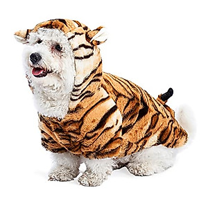 Mogoko Funny Dog Tiger Costumes, Pet Halloween Christmas Cosplay Dress Small Pet Cat Tiger Costume Animal Fleece Hoodie Warm Outfits Clothes