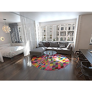 Unique Loom Estrella Collection Geometric, Abstract, Colorful, Modern, Eclectic Area Rug, 8 ft x 8 ft, Multi/Pink