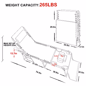 VEIKOU Tanning Chair Lounge Chair, 2 Pack Lounge Chairs for Outside with 5-Position Adjustable Backrest, Detachable Pillow, Folding Lounge Chair for Beach, Patio, Poolside, Black