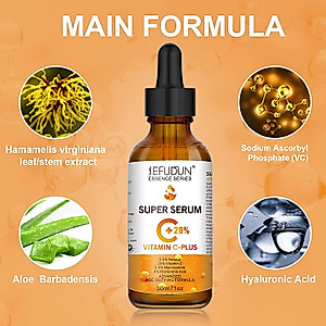 20% Vitamin C Serum for Face with Hyaluronic Acid 1 Fl Oz, Anti Aging Facial Serum for Women & Men, Antioxidant, Boost Skin Collagen, Fades Dark Spot, Hydrate & Plump Skin, Anti Aging & Wrinkle