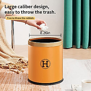 Round Trash Can, 3 Gallon Bedroom Garbage Can, Office Waste Basket for Living Room, Plastic Garbage Bin Without Lid, Dual Layer Small Waste Bin with Gold Edge for Bathroom, Kitchen, Hotel (Orange)