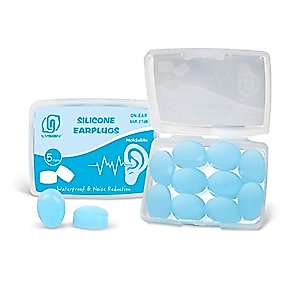 LYSIAN Soft Moldable Silicone Earplugs for Sleep, 5 Pairs, SNR 27dB Noise Cancelling Sleeping Ear Plugs for Swimming, Travel, Snoring(Blue)