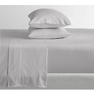 Feather & Stitch Softest 100% Cotton Sheets, 300 Thread Count Percale Weave Bedding, 16" Deep Pocket, Cooling Sheets, Breathable Bed Set, Hotel Premium Quality (Queen, Grey)