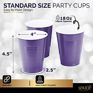 Amcrate Disposable Plastic Cups, Purple Colored Plastic Cups, 18-Ounce Plastic Party Cups, Strong and Sturdy Disposable Cups for Party, Wedding, Christmas, Halloween Party Cup, 50 Pack