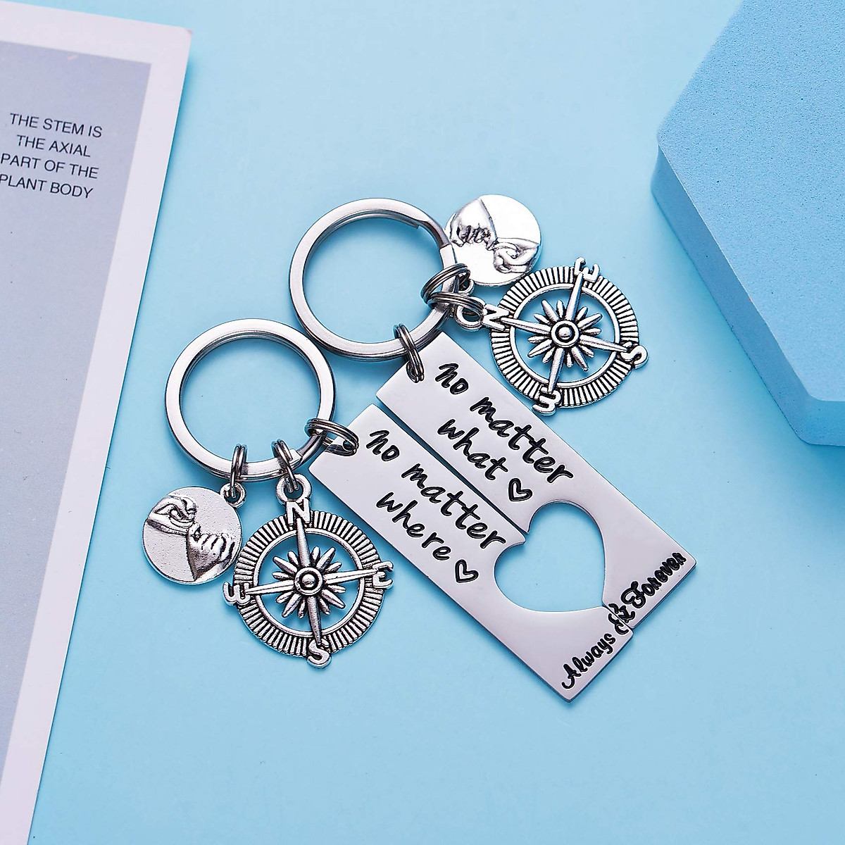 LParkin No Matter What No Matter Where Keychain Best Friend Long Distance Friendship Relationship Gift Polished Finish Set of 2