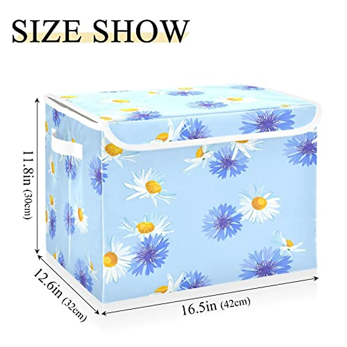 GOODOLD Art Daisy Storage Bins with Lids, 16.5x12.6x11.8in Large Collapsible Fabric Storage Boxes with Handles, Stackable Cube Organizer Containers for Closet Home Office