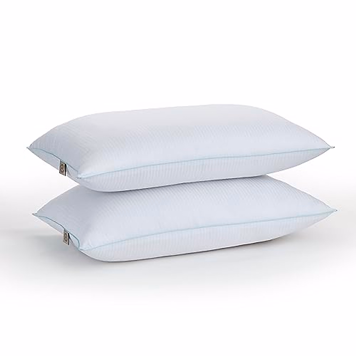 MARTHA STEWART Down Alternative Bed Queen Pillows Set Of 2, Cooling Hotel Pillow, Memory Foam-Like Fiber Fill, Premium Side Sleeper Dorm Pillows For Adults, Pressure Relieving, Dobby Stripe, White