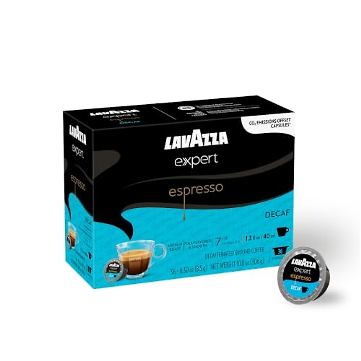 Lavazza Expert Espresso Decaf Coffee Capsules, Full-bodied, Medium Roast, Arabica, Robusta, notes of chocolate, Intensity 7 out of 13, Espresso Preparation, Blended and Roasted in Italy, (36 Capsules)