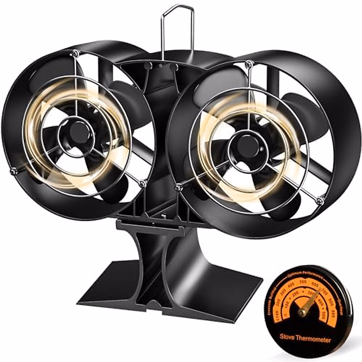 PEDOOD Wood Stove Fan with Protective Cover Dual Motor Heat Powered Fans 8 Blades Slient Fireplace Fan with Magnetic Thermometer，Eco Stove Fans Air Circulation Heating for Gas/Wood/Log Burner Stove