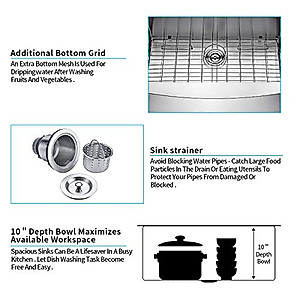 Keonjinn Kitchen Sink, 33-inch Apron-front Farmhouse 16 Gauge Stainless Steel Single Bowl