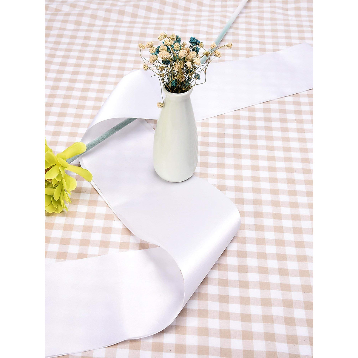 Blank Satin Sash Party Accessory for Wedding, Party Decorations and DIY, White (2)