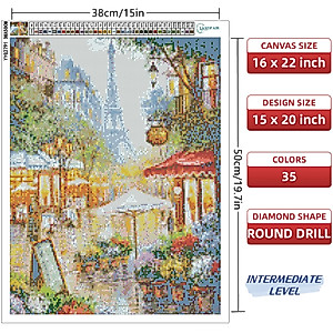 LANDFAIR Diamond Painting Kits - 15x20 inch Round Full Drill Flower Shop de Paris Diamond Art Kits for Adults