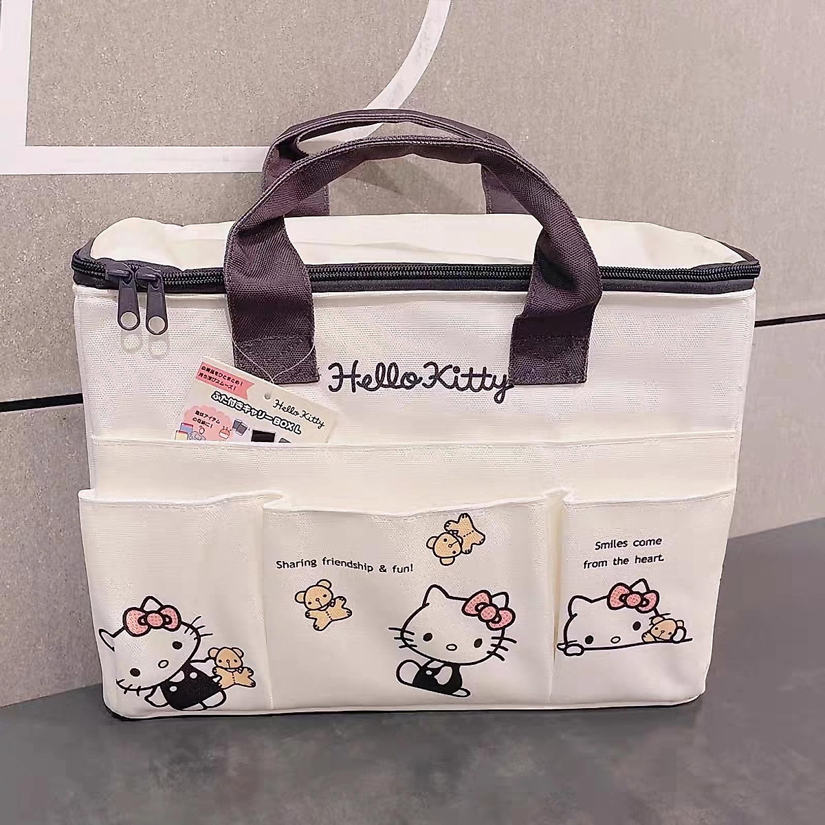 Rpavutz Cute Canvas Tote Bag, 4-Pockets Utility Sturdy Handbag with Top Zipper Closure, Gift for Working Women