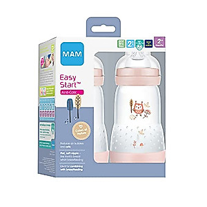 MAM Easy Start Matte Anti-Colic Baby Bottles, 9 oz (2 Count), Medium Flow Nipples, Baby Girl,2 Count (Pack of 1)
