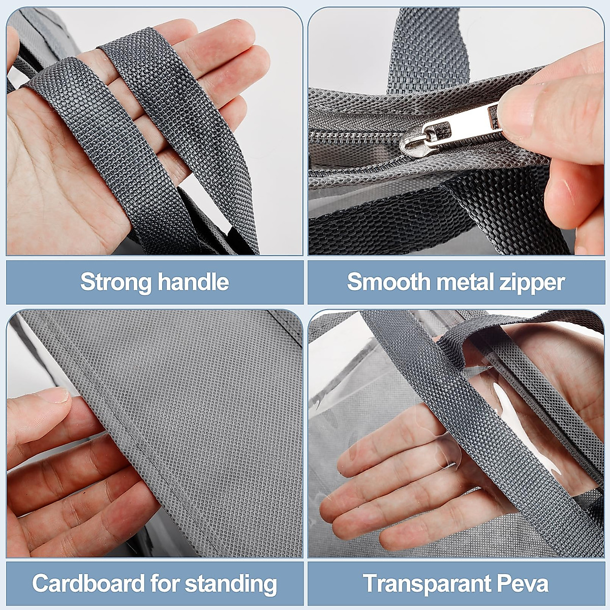 Bgtecho 9 Pieces Storage Organizer for Handbags,3 Sizes Dust Bags for Handbag Storage,Clear Handbag Storage Bag with Zipper and Handles,Dustproof & Moistureproof (Gray)