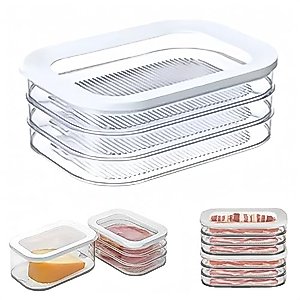 Sufeasdf Bacon Storage Container For Fridge,Deli Storage,Stackable Lunch Meat Storage,Ham And Cheese Container For Fridge-Cold Storage With Lid. (White B 8.8 * 6.3 * 3.4)