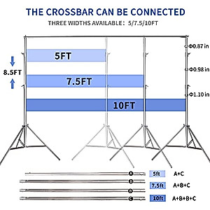 GSKAIWEN 8.5 * 10 FT Stainless Steel Backdrop Stand,Photo Video Adjustable Background Support System Stand Kit with Carry Bag for Parties,Wedding,Photography Studio