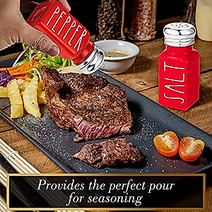 Red Salt and Pepper Shakers Set by Brighter Barns - Farmhouse Red Kitchen Decor and Accessories for Home Restaurants Weddings - Cute Modern Glass Christmas Red Shaker Sets & Stainless Steel Lid (Red)