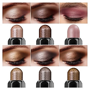 LUXAZA 6 PCS Neutral and Brown Metallic Eyeshadow Stick,Shimmer Cream Eyeshadow Pencil Crayon,Champagne Eye Brightener Stick Highlighter Makeup,Pro Waterproof & Long Lasting Eyeshadow Stick Sets