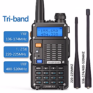 BaoFeng BF-5R A3 Tri-Band Portable Two Way Radio Ham Radio with 220 Antenna Full Kits