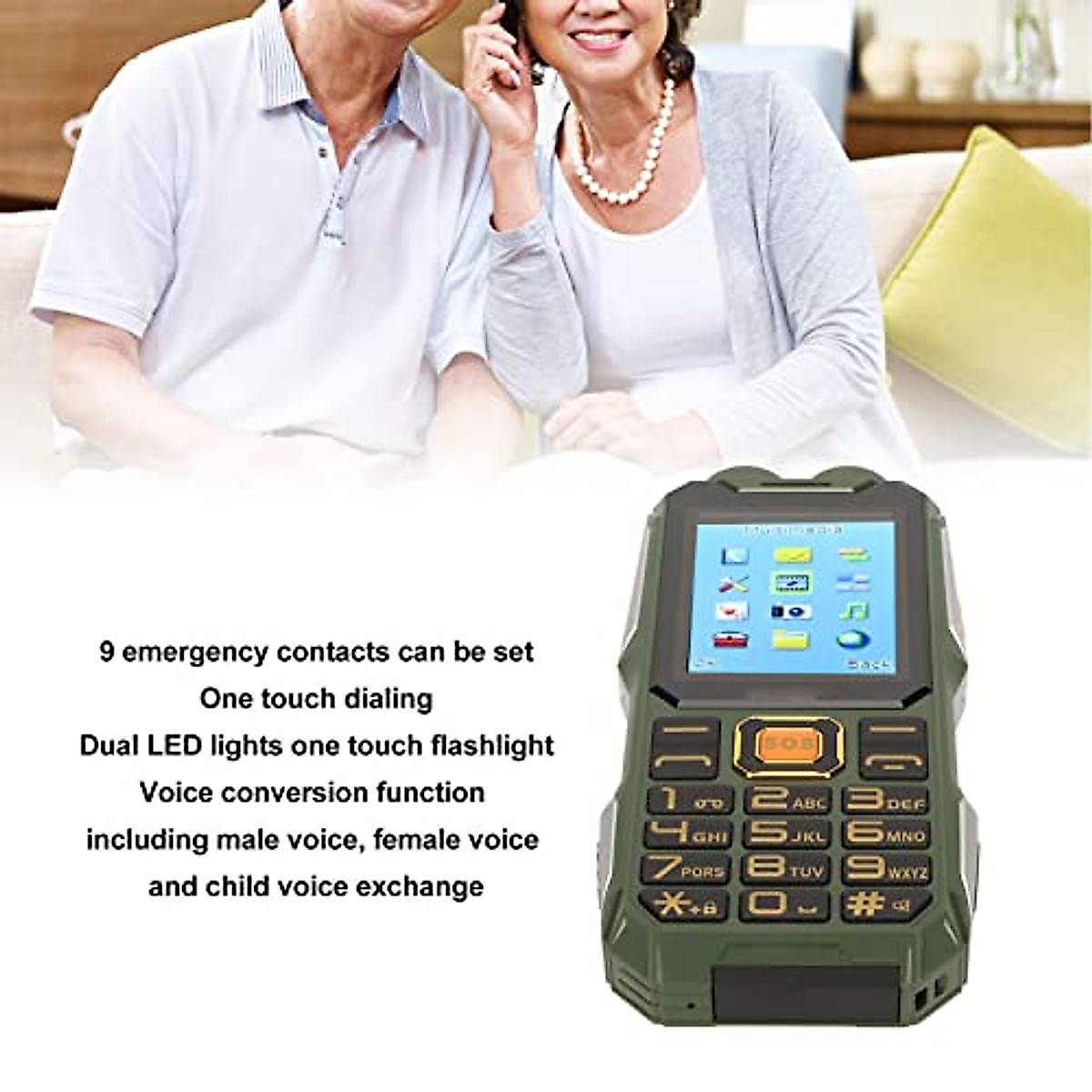 Naroote Big Button Senior Mobile Phone, Senior Mobile Phone 2G 1.3MP Camera Calculator for Indoor (Green)