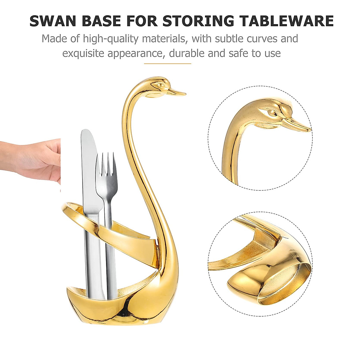 Hemoton Dinnerware Set Spoon Stand Stainless Steel Utensil Holder Fruit Dessert Flatware Swan Base Holder Spoon Organizer for Countertop (Golden) Spoon and Fork Holder Stainless Steel Swan Holder