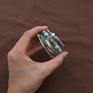 Micro Traders Layered Bohemian Bracelets Turquoise Beaded Chakra Green