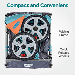 InStep Sync Kids Bike Trailer, Tow Behind Child Carrier, Foldable and Compact, Easy Storage, Bug Screen and Weather Shield Canopy, Safety Flag, 16-Inch Wheels, Double Seat, Light Blue