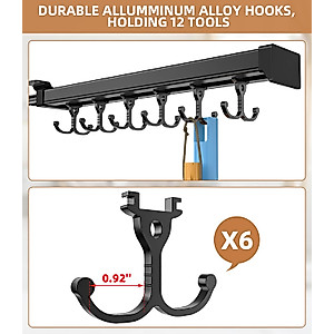 PrimZooty Pull Out Broom Holder With Adjustable Double Row Sliding Hook, Multifunctional Slide Broom And Mop Storage/Organizer Garage Organization Hooks, for Closet Laundry Garage Cupboard Kitchen