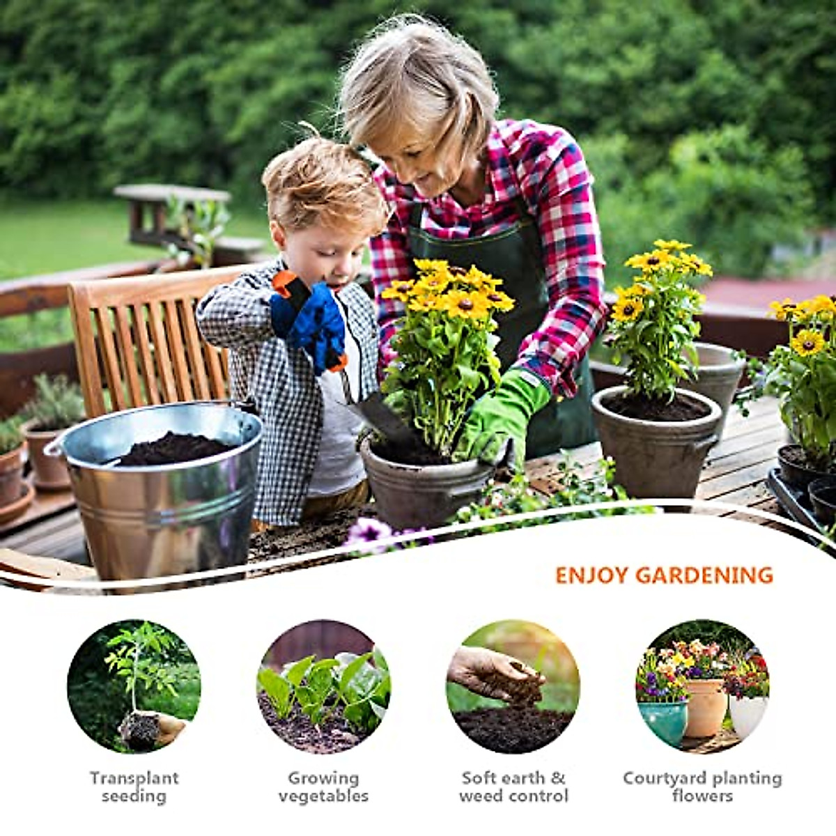 Garden Tools, ENGiNDOT 7 Pcs Stainless Steel Heavy Duty Multi Garden Tool Set, Gardening Tools with Water Proof and Never Mould Tote, Gardening Gifts for Men and Women, Indoor and outdoor Plant