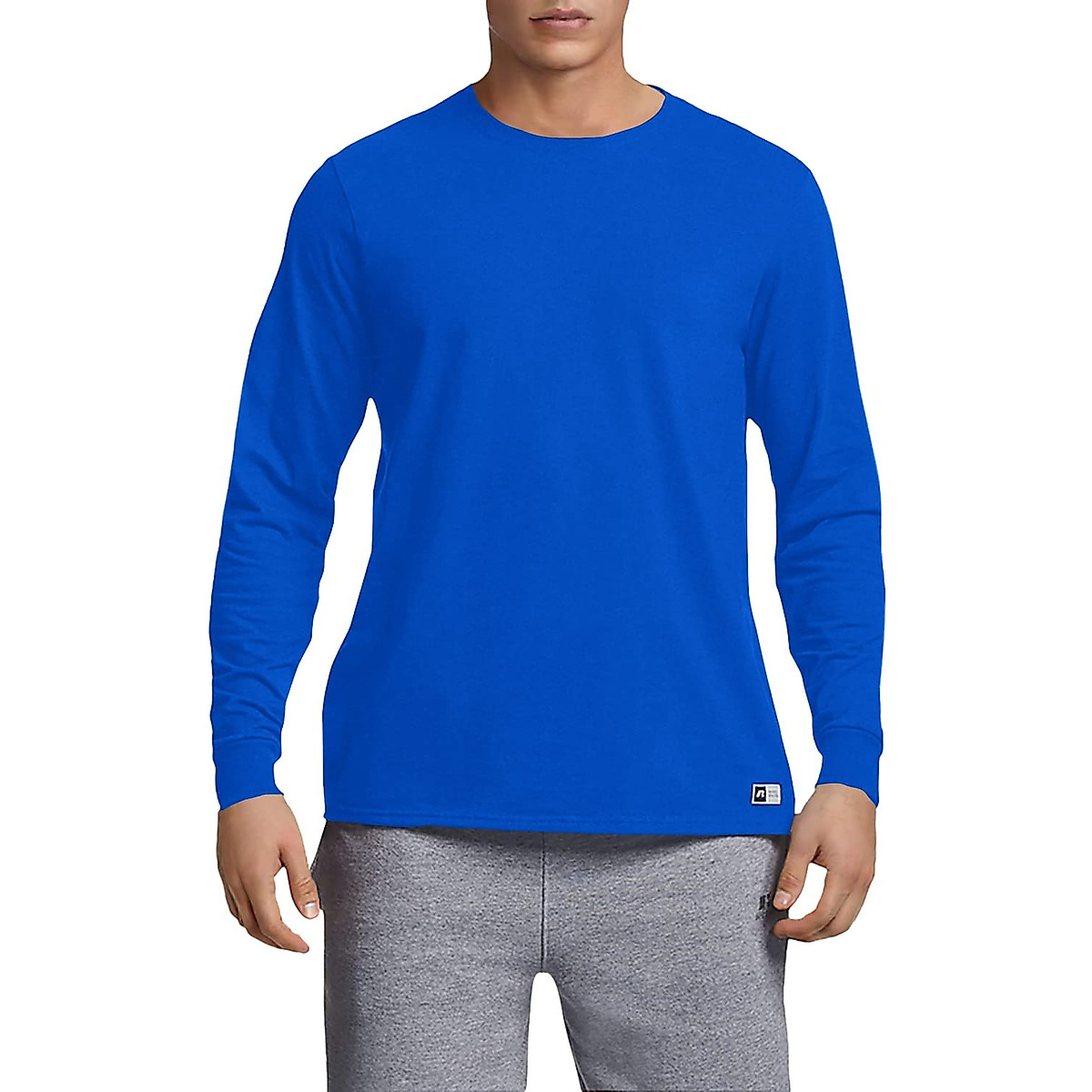 Russell Athletic mens Cotton Performance Long Sleeve T-Shirt, Royal, L