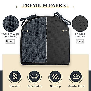 Wellsin Chair Cushions for Dining Chairs 4 Pack - Kitchen Chair Cushions with Ties and Non-Slip Backing - Dining Chair Pads 16"X16"X2", Navy