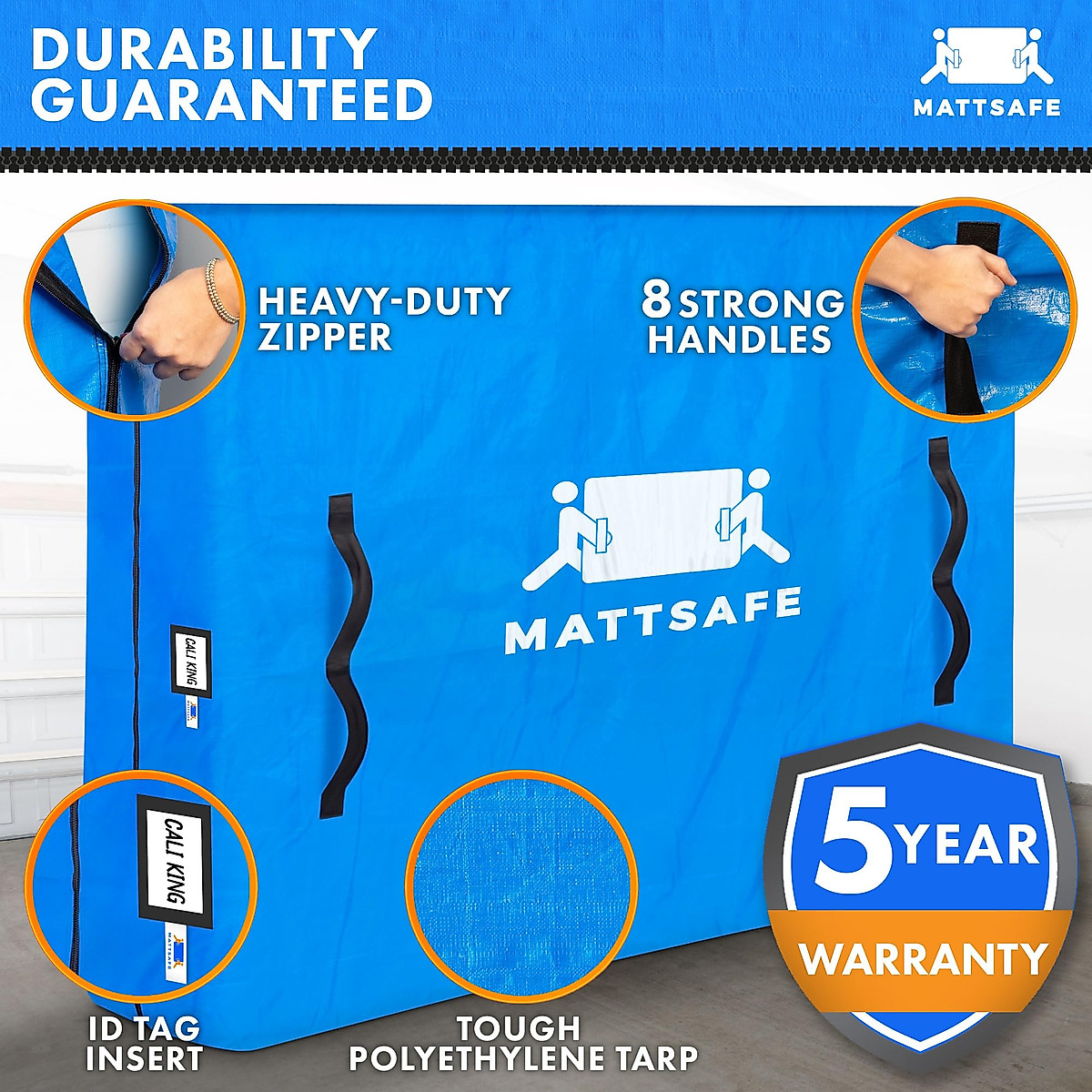 Nordic Elk Mattress Bags for Moving and Storage (Cali King) Heavy Duty Moving Supplies, 8 Sturdy Handles, Strong Zipper, Mattress Cover Queen Size Bed Bags, Storage Cover Essentials Packing Protector