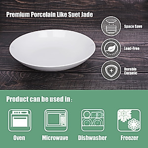 ALLUSEIT Pasta Bowls, 6pcs/40oz Bone Porcelain Bowls Set for Soup and Salad, White Ceramic Serving Bowls and Plate for Kitchen, Wide & Shallow, Microwave & Dishwasher Safe, Φ9inch