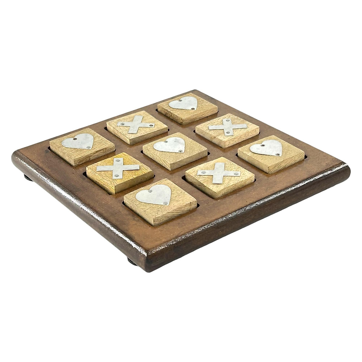 EARTHLY HOME Wooden Tic Tac Toe Game - Board Game for Kids and Family - Table Top Living Room Decor Fun Game - Indoor Outdoor Adults Classic Travel Game (Brown)