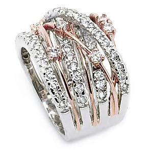 YUANYI Two Tone Intertwined Crossover Statement Ring Fashion Breadth Band Rings for Women Rose Gold Index Finger Ring (US code 10)