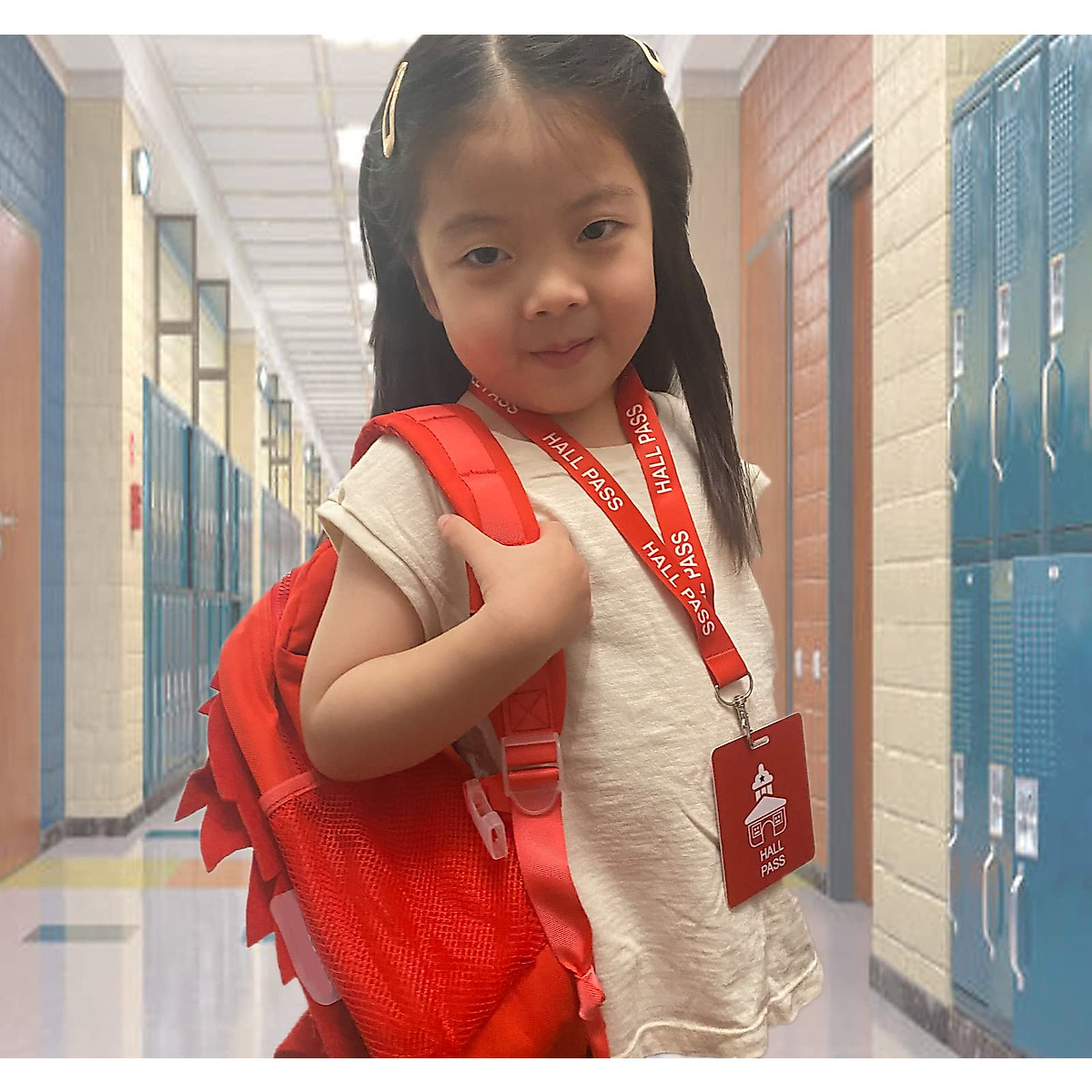 Hall Pass Lanyards with Large Card Passes, Unbreakable School Classroom Passes Set for Teacher Parents (10 X Hall Pass) (Red 10* Hall Pass)