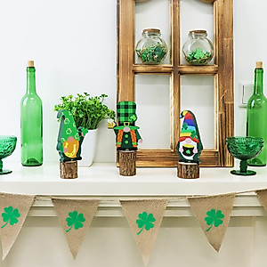 St Patricks Day Decorations Gnomes 3 Pcs, Lucky Tomte Swedish Scandinavian Wooden Table Signs Irish Shamrock Farmhouse Gift for Home, Tiered Tray Decor Party Supplies