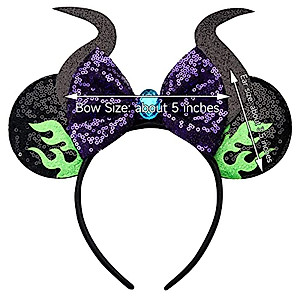 RAZKO Maleficent Horns Minnie Ears Headband, Sequin Halloween Mickey Ears Headband Mouse ears Headband for Women Girls Hair Accessories, Pick Your Color(Flaming Maleficent)