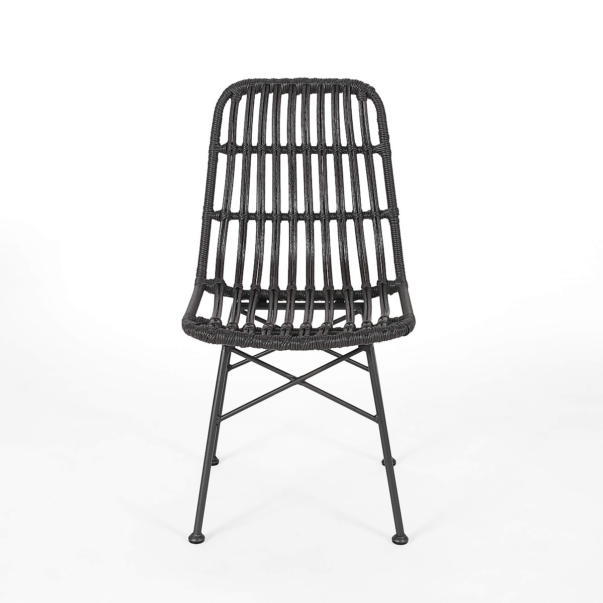 GDFStudio Indoor Wicker Dining Chairs (Set of 2), Gray and Black