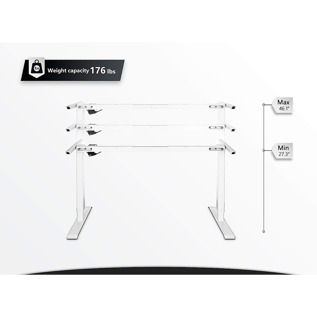 FEZIBO Height Adjustable Standing Desk Frame, Electric Standing Desk Legs for 43.4 inches to 62.9 Inches Desk Tops, Sturdy Stand up Desk Base for Workstation，White (Frame Only)