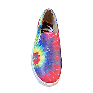 Women’s Slip On Sneakers Tie-Dye Colorblock Casual Shoes Fashion Comfortable Walking Shoes Canvas Flats