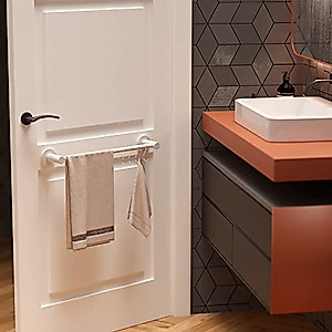 Adjustable Single Bath Towel Bar 16 to 27.6 Inch, ZUEXT Oil Rubbed White Stainless Steel Towel Holder Hanger,Expandable Wall Mount Towel Rail for Bathroom Kitchen,1" Tube Towel Rail Racks w/Hooks