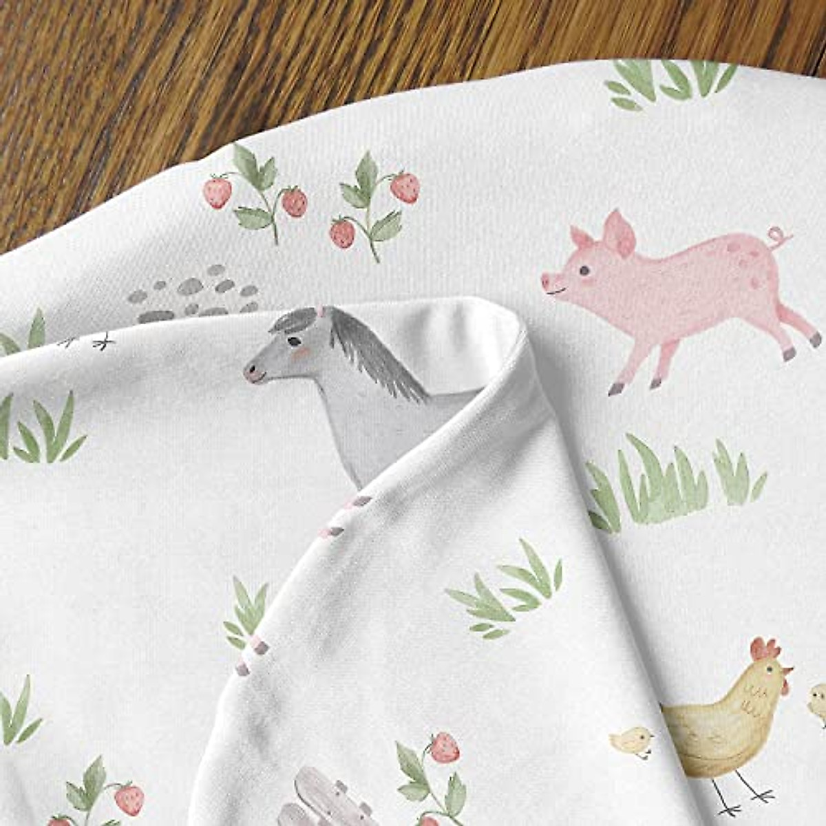 Sweet Jojo Designs Farm Animals Boy Girl Cocoon and Beanie Hat Set Jersey Stretch Knit Sleeping Bag for Infant Newborn Nursery Sleep Wrap Sack - Watercolor Farmhouse Horse Cow Sheep Pig Gender Neutral