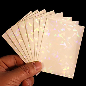 50PCS Premium GEM Laser Outer Matte Photo Holographic Card Sleeves Holo Card Cover Standard Size Shiny Foil Trading Card Sleeve Kpop Cartas Protector 66x91mm Suit Binders (White)