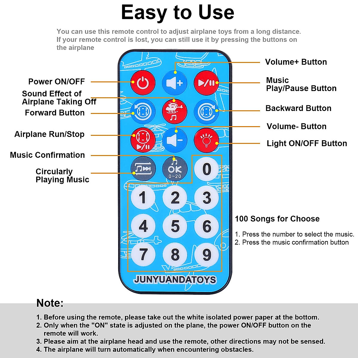Airplane Toy, LiveGo Bump and Go Electric Detachable Plane Toys with LED Flashing Light Music Remote Control Battery Operated for Kids Boys Girls Toddler Travel 3-7 Year Old Birthday Gift, Green