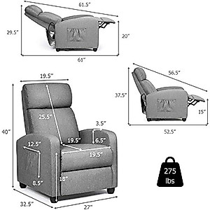 Moccha Massage Recliner Chair, Ergonomic Adjustable Single Sofa with Padded Seat, Backrest, Footrest, Reclining Sofa with Remote Control, Modern Massage Recliner for Living Room, Home, Office (Gray)