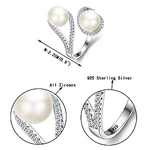 EVER FAITH 925 Sterling Silver CZ 9MM AAA Freshwater Cultured Pearl Teardrop Engagement Adjustable Ring